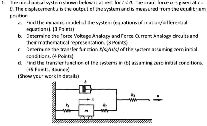 1. The mechanical system shown below is at rest for t