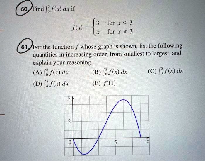 60. Find f(x) dx if 3 for x 3 61. For the function f whose graph is ...