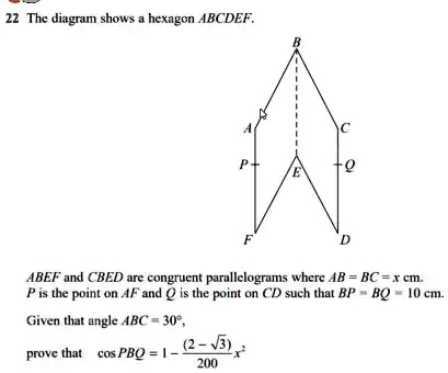 22 The diagram shows a hexagon ABCDEF. ABEF and CBED are congruent ...