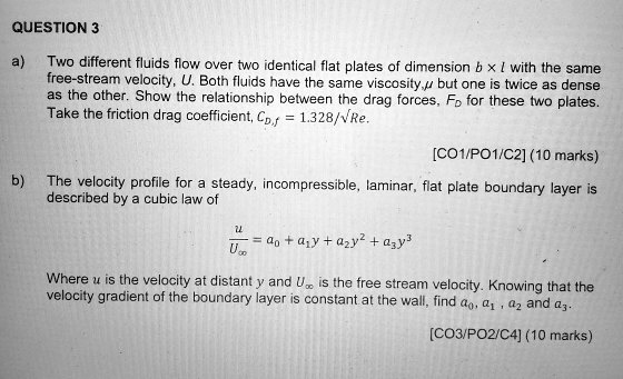 SOLVED: QUESTION 3 a) Two different fluids flow over two identical flat ...
