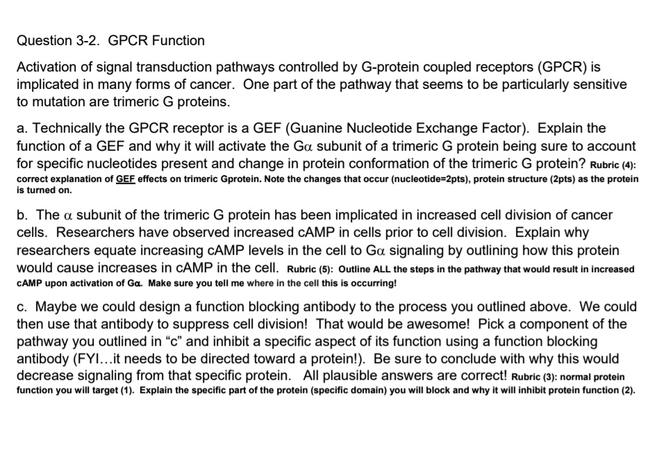 SOLVED: Question 3-2. GPCR Function Activation of signal transduction ...