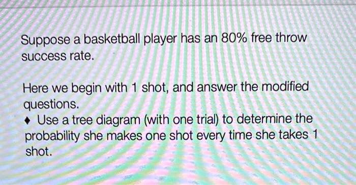 SOLVED: Suppose a basketball player has an 80% free throw success rate ...