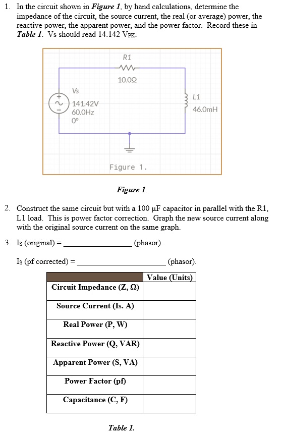SOLVED: 1. In the circuit shown in Figure 1,by hand calculations,determine the impedance of the ...