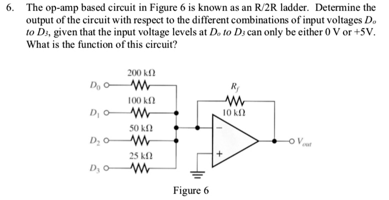 SOLVED: The op-amp based circuit in Figure 6 is known as an R/2R ladder. Determine the output of ...