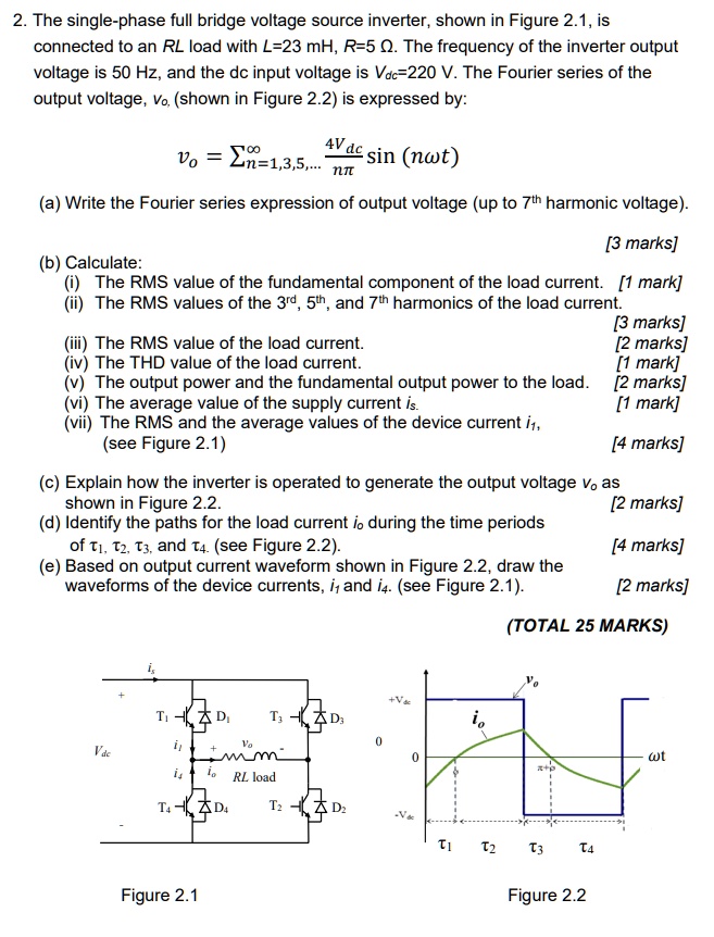 SOLVED: The single-phase full bridge voltage source inverter, shown in ...