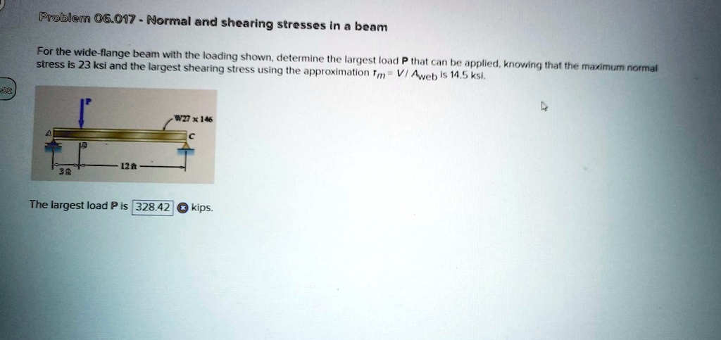 Problem 06.017 - Normal and shearing stresses in a beam For the wide ...