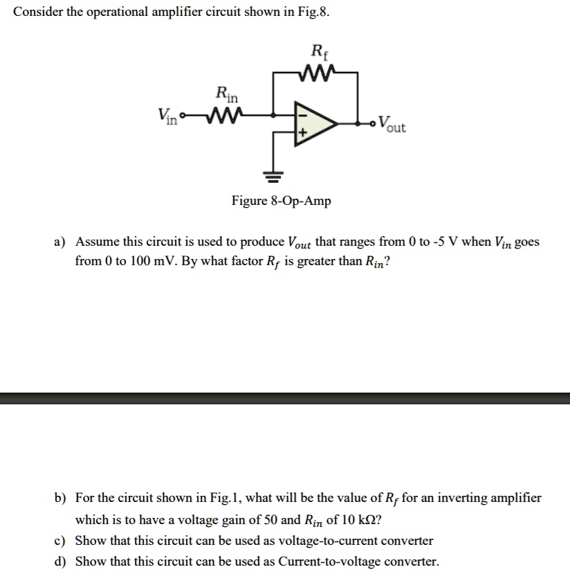 Consider the operational amplifier circuit shown in Fig.8. Rf Rin Vin Vout + Figure 8-Op-Amp a ...