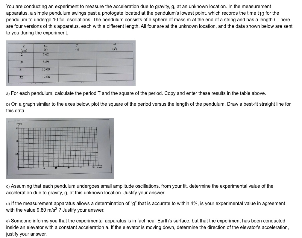SOLVED: You are conducting an experiment to measure the acceleration ...