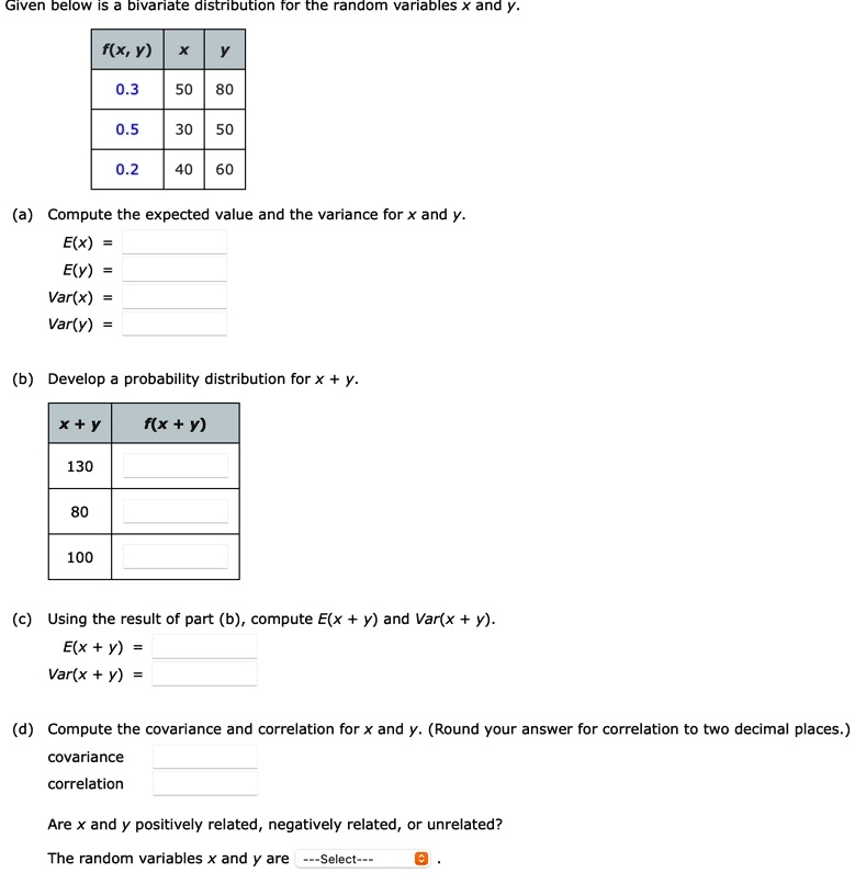 Solved Given Below Is A Bivariate Distribution For The Random Variables X And Y A Compute
