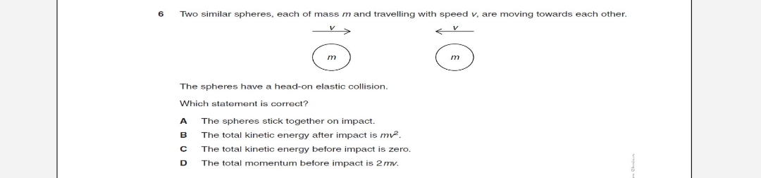 SOLVED: 6 Two similar spheres, each of mass m and travelling with speed v, are moving towards ...