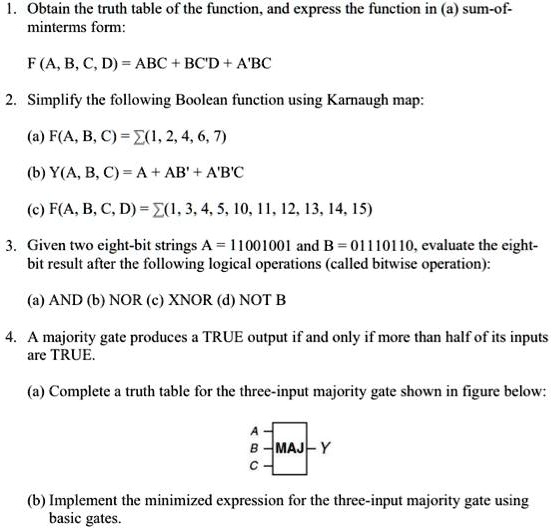 Solved Obtain The Truth Table Of The Function And Express The Function In A Sum Of Minterms 0421