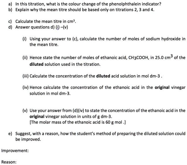 in this titration what is the colour change of the phenolphthalein ...