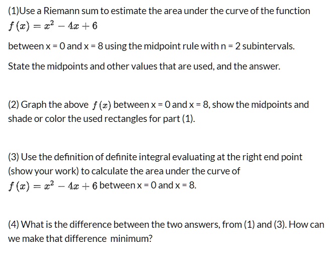 Solved Use A Riemann Sum To Estimate The Area Under The Curve Of The
