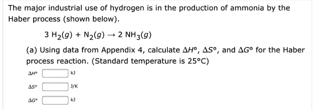the major industrial use of hydrogen is in the production of ammonia by the haber process shown ...