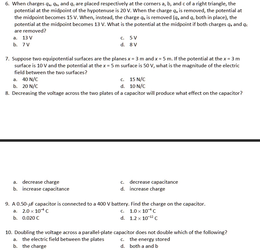 6. When charges qa, qb, and qc are placed respectively at the corners a, b, and c of a right ...