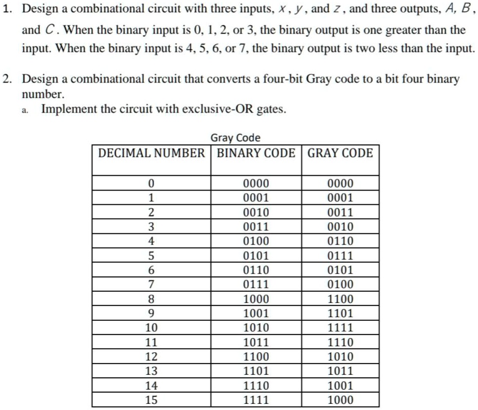 SOLVED: Design a combinational circuit with three inputs, x, y, and z, and three outputs, A, B ...