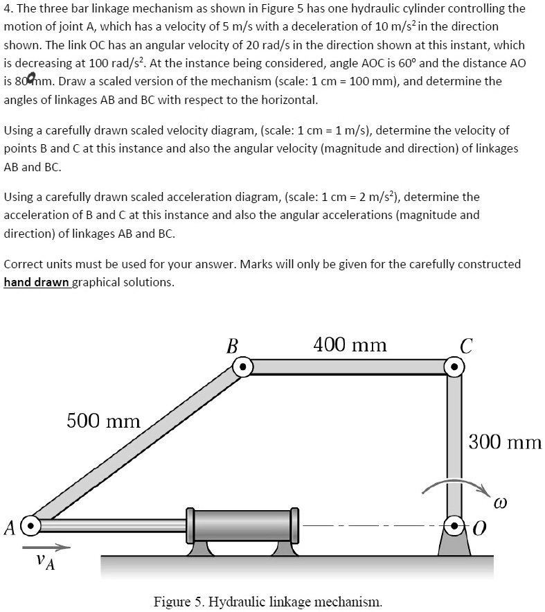 SOLVED: The three-bar linkage mechanism, as shown in Figure 5, has one hydraulic cylinder ...