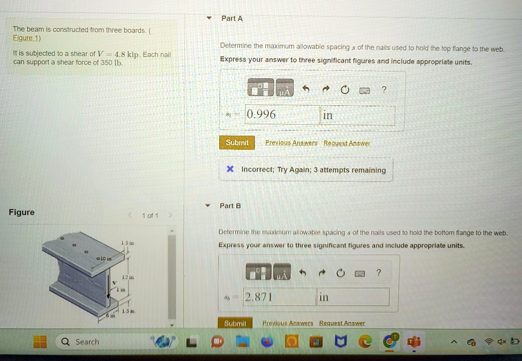 part a the beam is constructed from three boards figure 1 it is ...