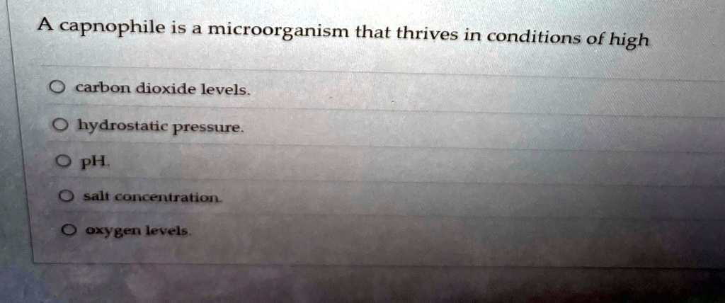 a capnophile is a microorganism that thrives in conditions of high ...