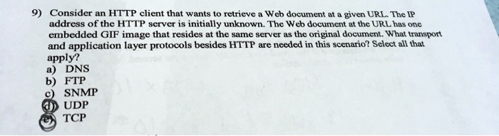 Consider an HTTP client that wants to retrieve a web document at a given URL. The IP address of ...