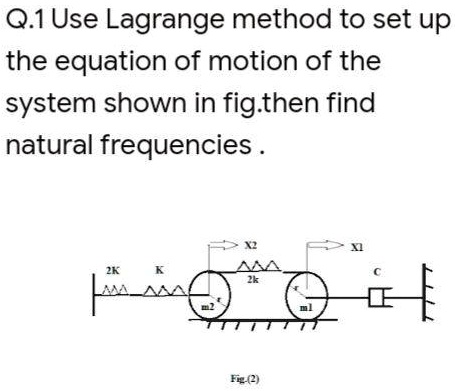 SOLVED: Use Lagrange's method to set up the equation of motion of the system shown in Fig. 2 ...