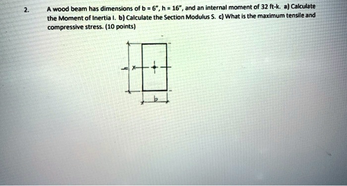 2. A wood beam has dimensions of b = 6", h = 16", and an internal ...