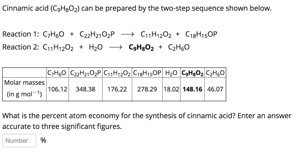 SOLVED: Cinnamic acid (C9H8O2) can be prepared by the two-step sequence ...