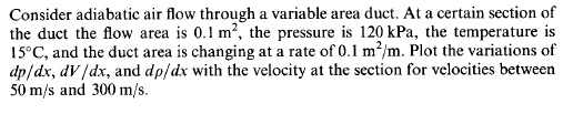SOLVED: compressible fluid flow Consider adiabatic air flow through a variable area duct. At a ...