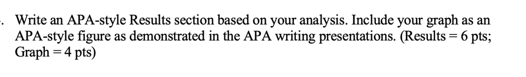 SOLVED: Write an APA-style Results section based on your analysis. Include your graph as an APA ...