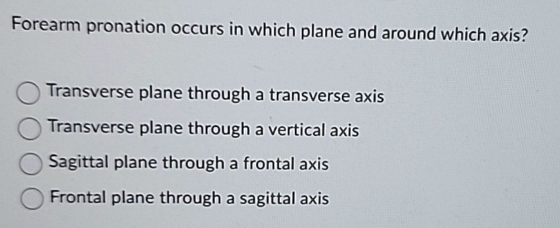 Forearm pronation occurs in which plane and around which axis ...