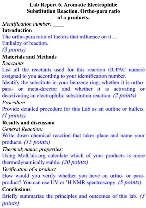 SOLVED: Lab Report 6: Aromatic Electrophilic Substitution Reaction - Ortho-Para Ratio of ...
