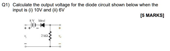 SOLVED: Q1 Calculate the output voltage for the diode circuit shown below when the input is (i ...