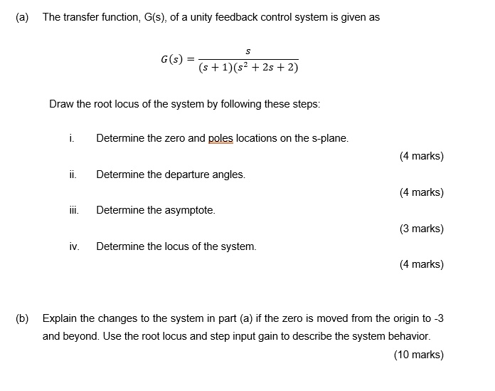 SOLVED: The transfer function, G(s), of a unity feedback control system is given as G(s) = s(s ...