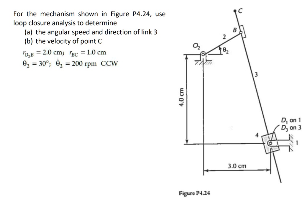 For the mechanism shown in Figure P4.24, use loop closure analysis to determine (a) the angular ...