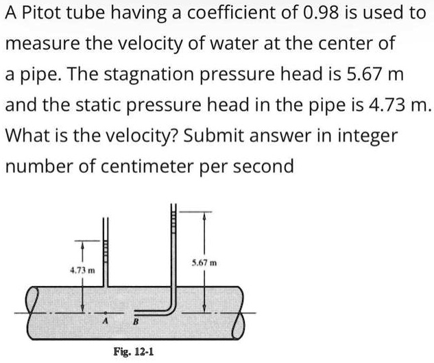 A Pitot tube having a coefficient of 0.98 is used to measure the ...