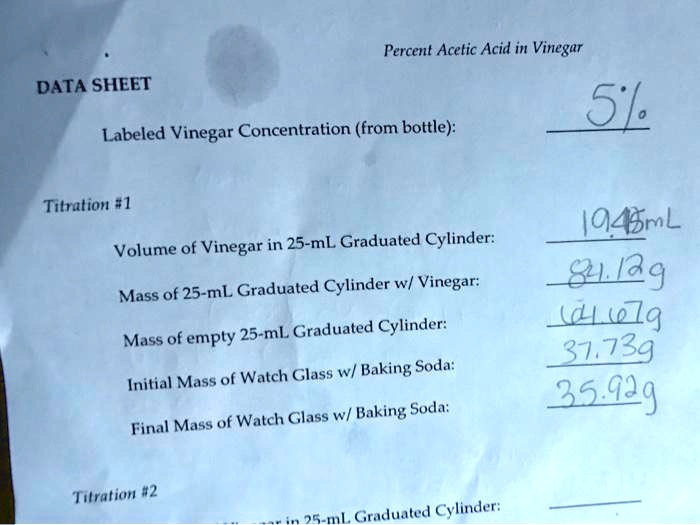 SOLVED:Percent Acetic Acid in Vinegar DATA SHEET Labeled Vinegar ...