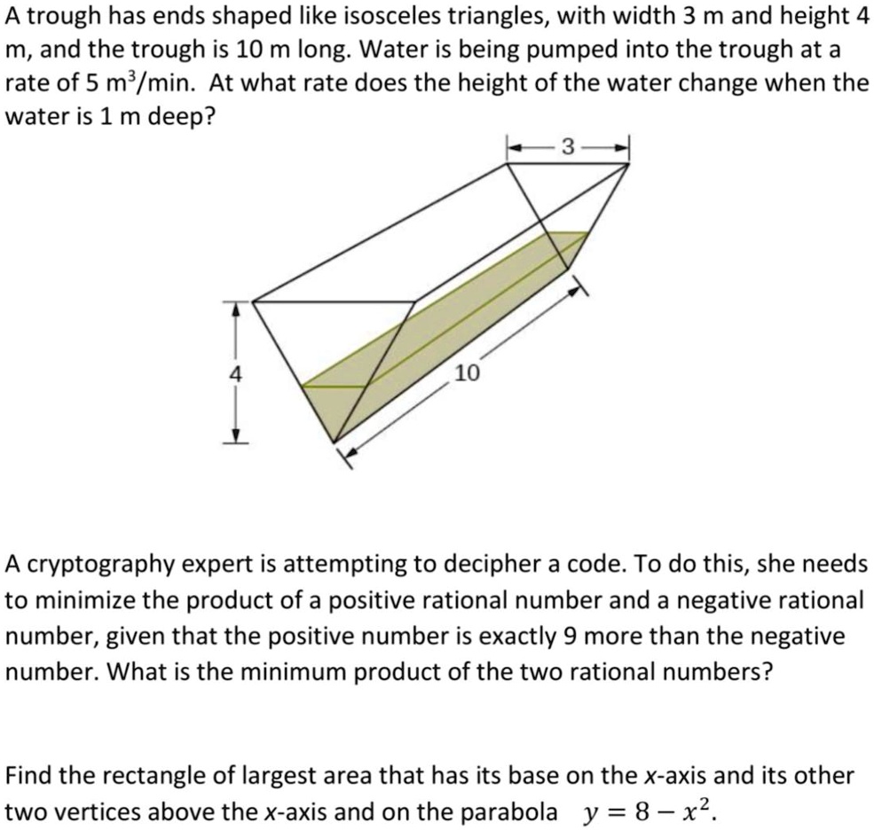 SOLVED: Part A and B, please! The first part is 2/3 h/min. A trough has ...