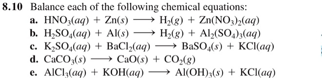 SOLVED: 8.10 Balance each of the following chemical equations: HNO3(aq ...