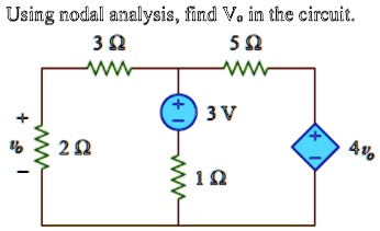 Using nodal analysis, find Vo in the circuit. Using nodal analysis, find V in the circuit. 3V 20 1