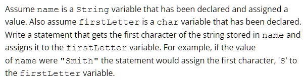 Solved In Java Assume Name Is A String Variable That Has Been Declared And Assigned A Value