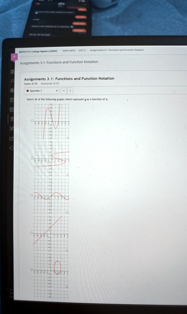 MATH1111: College Algebra (26262) OPEN MATH UNIT 3 Assignments 3.1: Functions and Function ...
