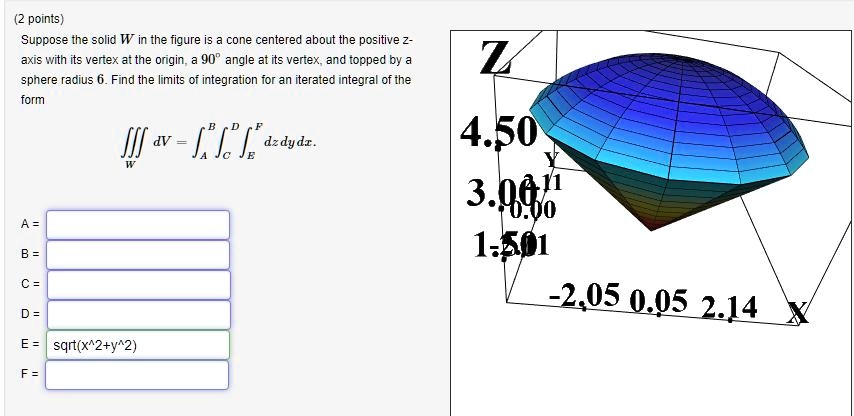 Suppose the solid W in the figure is a cone centered about the positive ...
