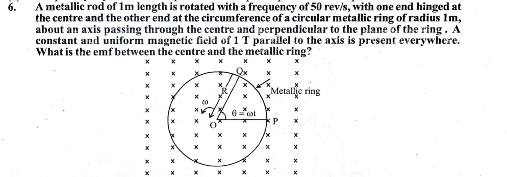 SOLVED: A metallic rod of 1m length is rotated with a frequency of 50 ...