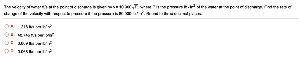 the velocity of water fts at the point of discharge is given by v ...