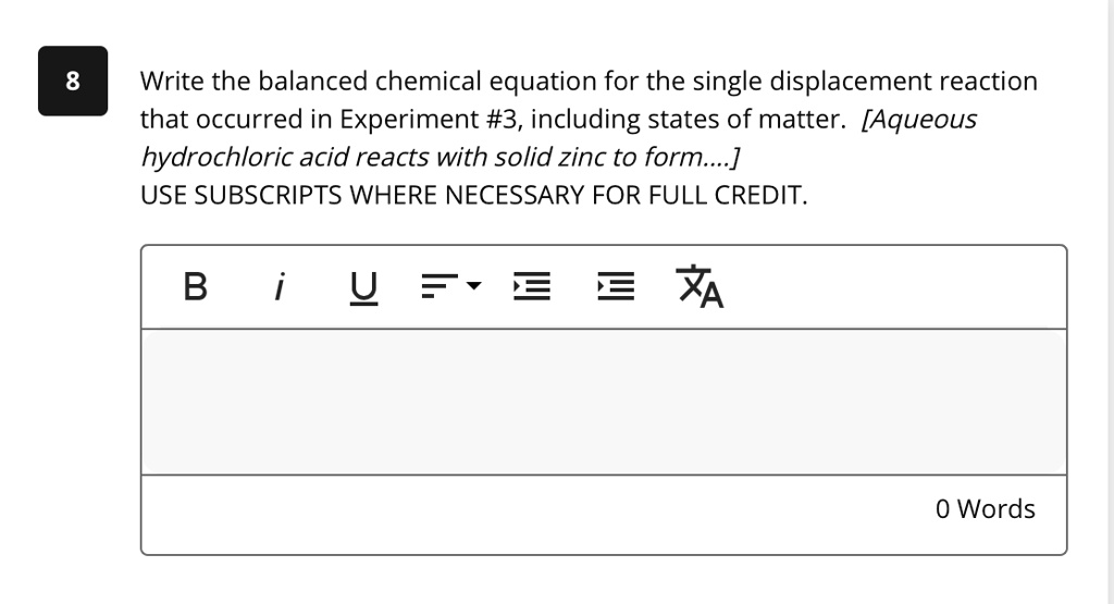 SOLVED: Write the balanced chemical equation for the single ...