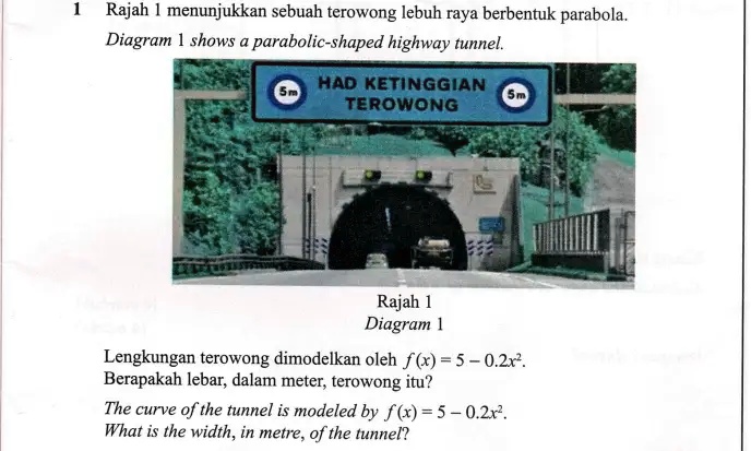 SOLVED: Text: Rajah menunjukkan sebuah terowong lebuh raya berbentuk ...