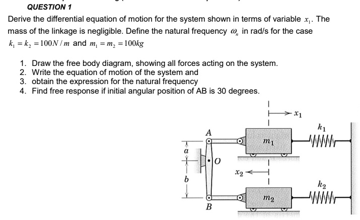 SOLVED: Derive the differential equation of motion for the system shown in terms of variable x ...