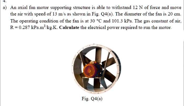4. a) An axial fan motor supporting structure is able to withstand 12 N ...
