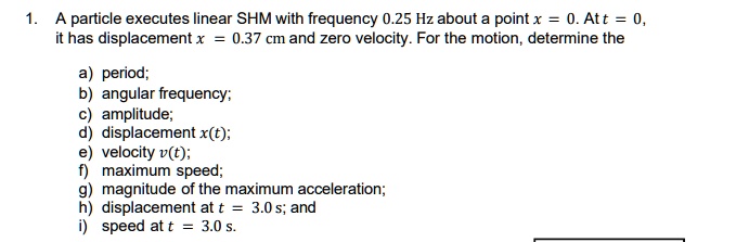 SOLVED: A particle executes linear SHM with a frequency of 0.25 Hz ...