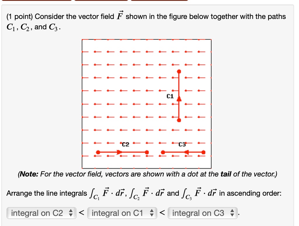 SOLVED: (1 point) Consider the vector field F shown in the figure below together with the paths ...